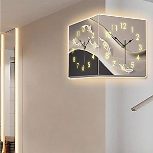 LTLWSH Modern Wall Clock, Nine Fish Figure Clock, Corner Painting Corner Clock, Double Sided Wall Clock, Sunny Corner Clock, Wall Clock Living Room Mural,C,with Light 40cm