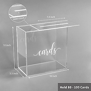 UNIQOOO Clear Acrylic Card Box w/Slot, Thick DIY Wedding Box Blank White Print, Large 10x10x5.5 in, for Reception Decoration Fundraiser Money Box Election Ballot Graduation Keepsake Party Favor