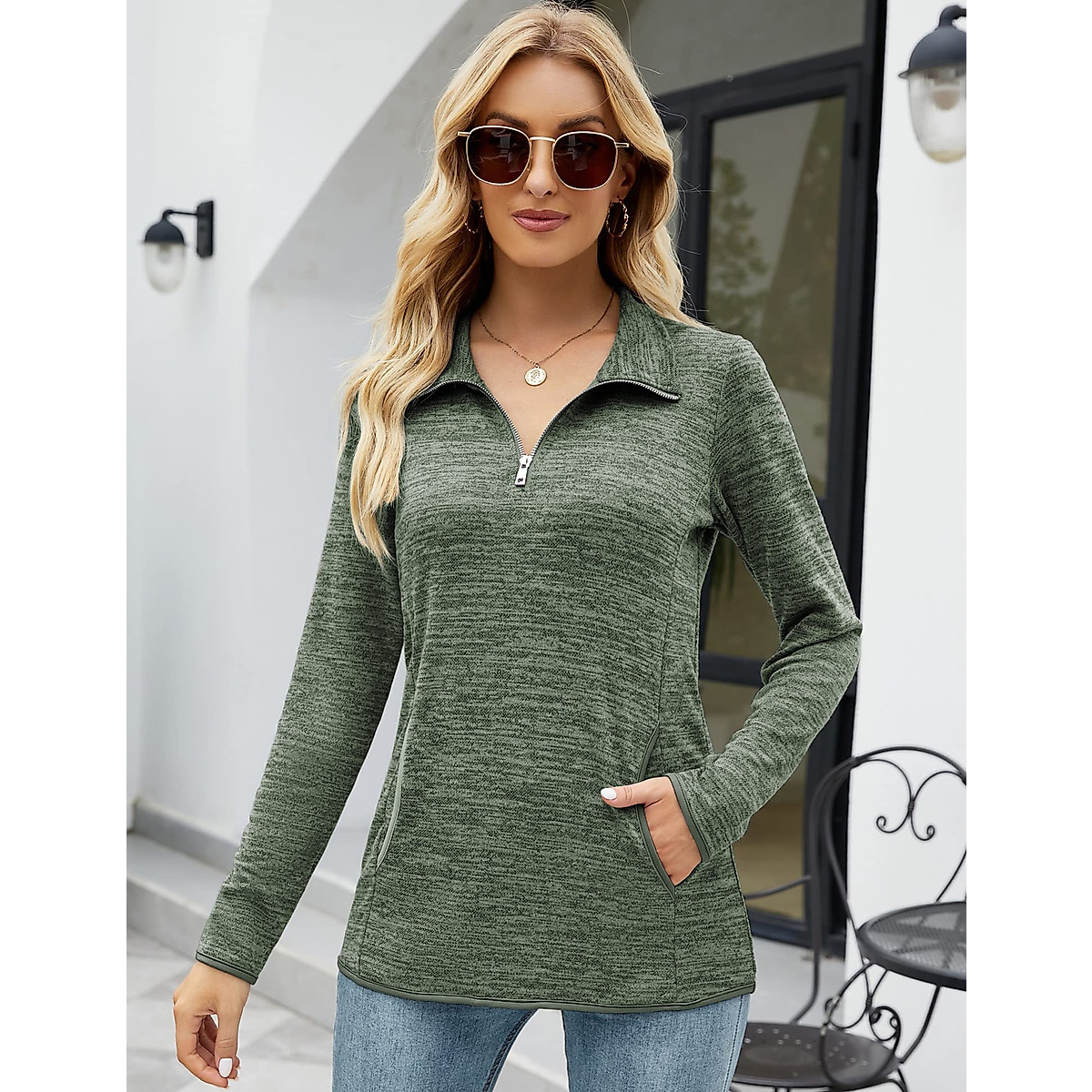 AKEWEI Womens Sweatshirt Hoodies Casual Zip up Hoodie Jacket with Pockets Army Green XL