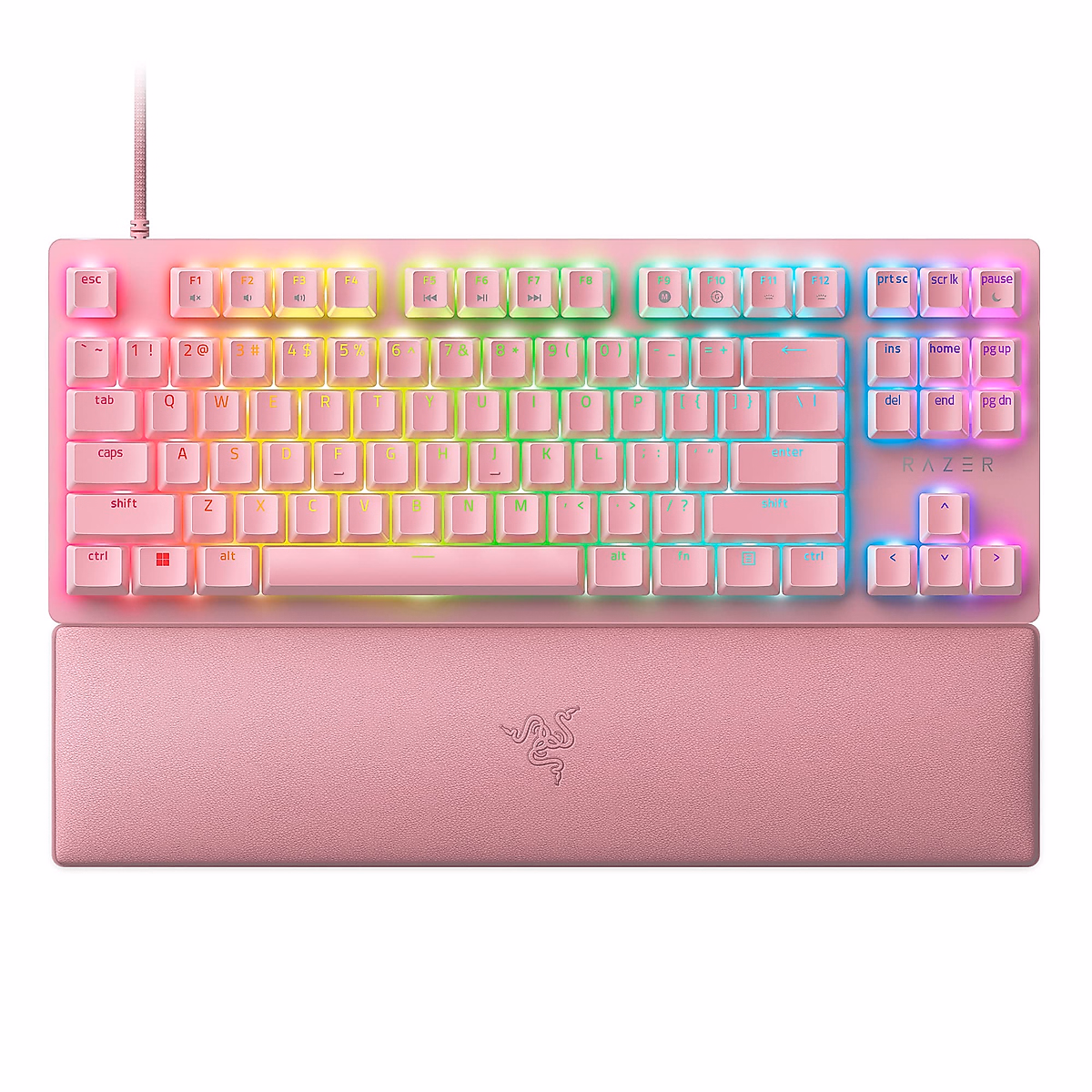 Razer Huntsman V2 TKL Tenkeyless Gaming Keyboard: Fast Linear Optical Switches Gen2 & 8000Hz Polling Rate - Detachable Type-C Cable - PBT Keycaps - Ergonomic Wrist Rest - Quartz Pink