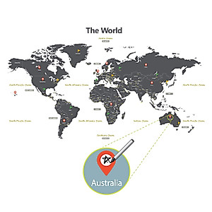 DECOWALL DL2-1509G Large Modern Grey World Map Kids Wall Stickers (46x27 inch) Wall Decals Peel and Stick Removable Wall Stickers for Kids Nursery Bedroom Living Room Decor