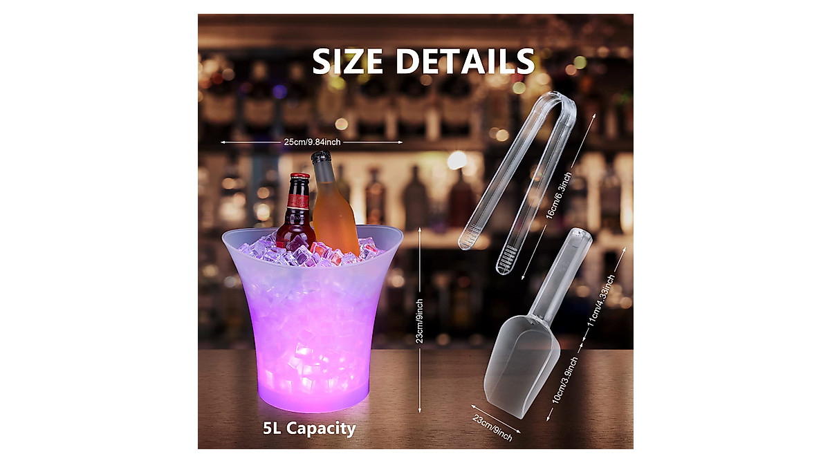 18 Pcs LED Ice Bucket Set with LED Light, Scoop & Clips for Parties