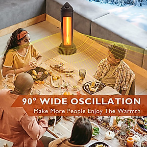 Electric Patio Heater, 1500W Outdoor Infrared Standing Heater with 90° Wide Oscillation, V0 Flame Retardant Material, Super Quiet Space Tower Heater, Ideal for Terrace Balcony Courtyard