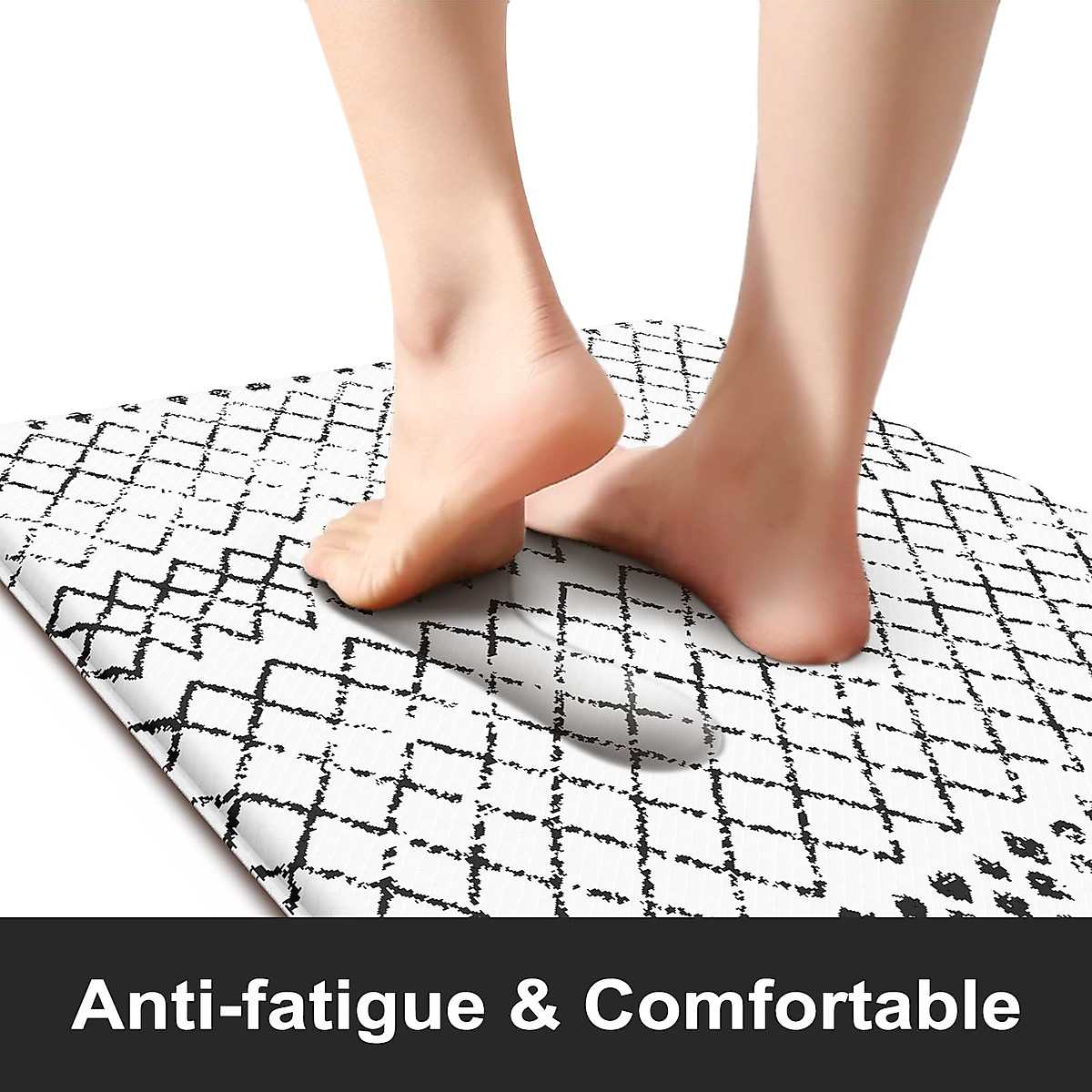 KIMODE Kitchen Mats 2PCS,Cushioned Anti Fatigue Kitchen Rugs and Mats,Non Skid Waterproof Kitchen Mats for Floor,Comfort Foam Standing Mat for Home, Office,Sink,Laundry,Desk,Black and White