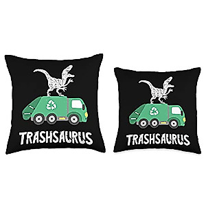 Garbage Truck Recycling Trash Truck Driver Dinosaur Garbage Dino Recycle Trash Truck Driver Throw Pillow, 16x16, Multicolor