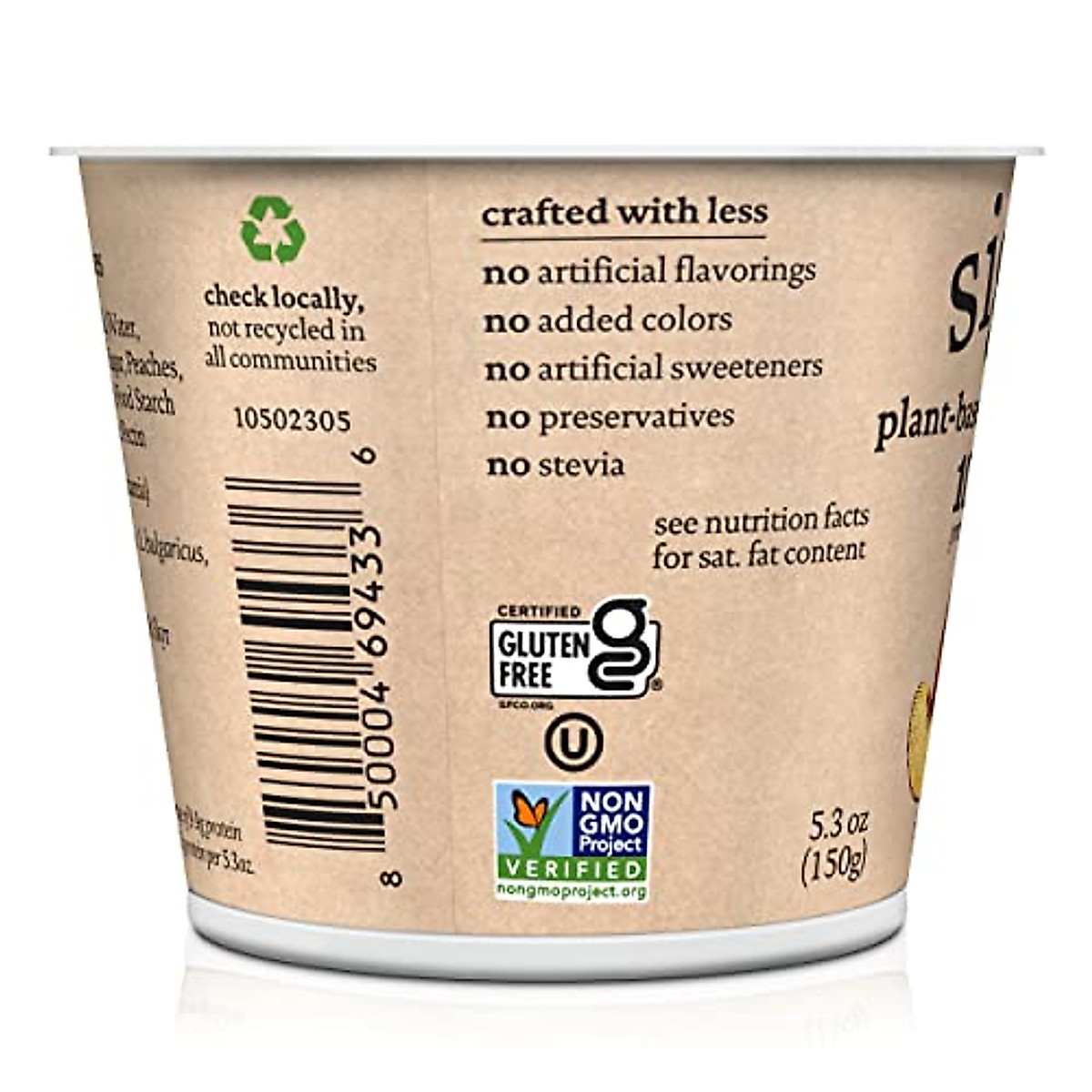 siggi's® Plant-Based Coconut Blend, Peach, 5.3 oz. Cup – Single Serving Dairy Free Snack, More Protein Than Sugar