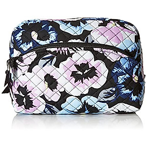 Vera Bradley Women's Cotton Large Cosmetic Makeup Organizer Bag, Plum Pansies - Recycled Cotton, One Size