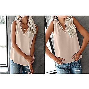 lime flare Women Sexy Deep V Neck Lace Trim Cami Tank Tops Solid Casual Lacy Camisole Shirt (S,D#Apricot Eyelash Lace)