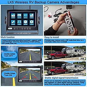 LeeKooLuu RV Backup Camera Wireless HD 1080P 7 Inch Recorder DVR Monitor Touch Key Screen Four Channel Adapter for Furrion Pre-Wired RV Rear View System Waterproof Night Vision 2022 Latest Version LK5