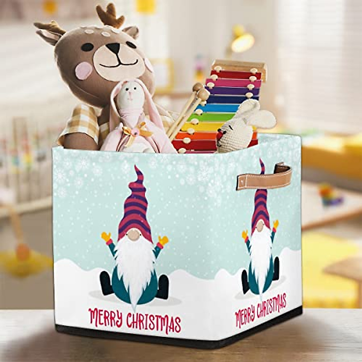 Christmas Gnome Large Collapsible Storage Bins,Funny Tomte Decorative Canvas Fabric Storage Boxes Organizer with Handles,Cube Square Baskets Bin for Home Shelves Closet Nursery Gifts