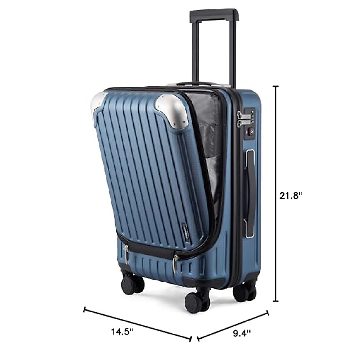 LEVEL8 Grace Carry On Luggage, 20 Inch Hardside Suitcase, Abs+Pc Harshell Spinner Luggage with Tsa Lock, Spinner Wheels, Blue, 20-Inch Carry-On