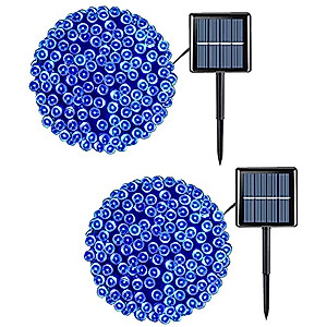 QITONG 2 Pack Solar String Lights Outdoor Waterproof, Each 33ft 100 LED Solar Christmas Lights Blue, 8 Modes Green Wire Solar Tree Lights for Xmas Party Garden