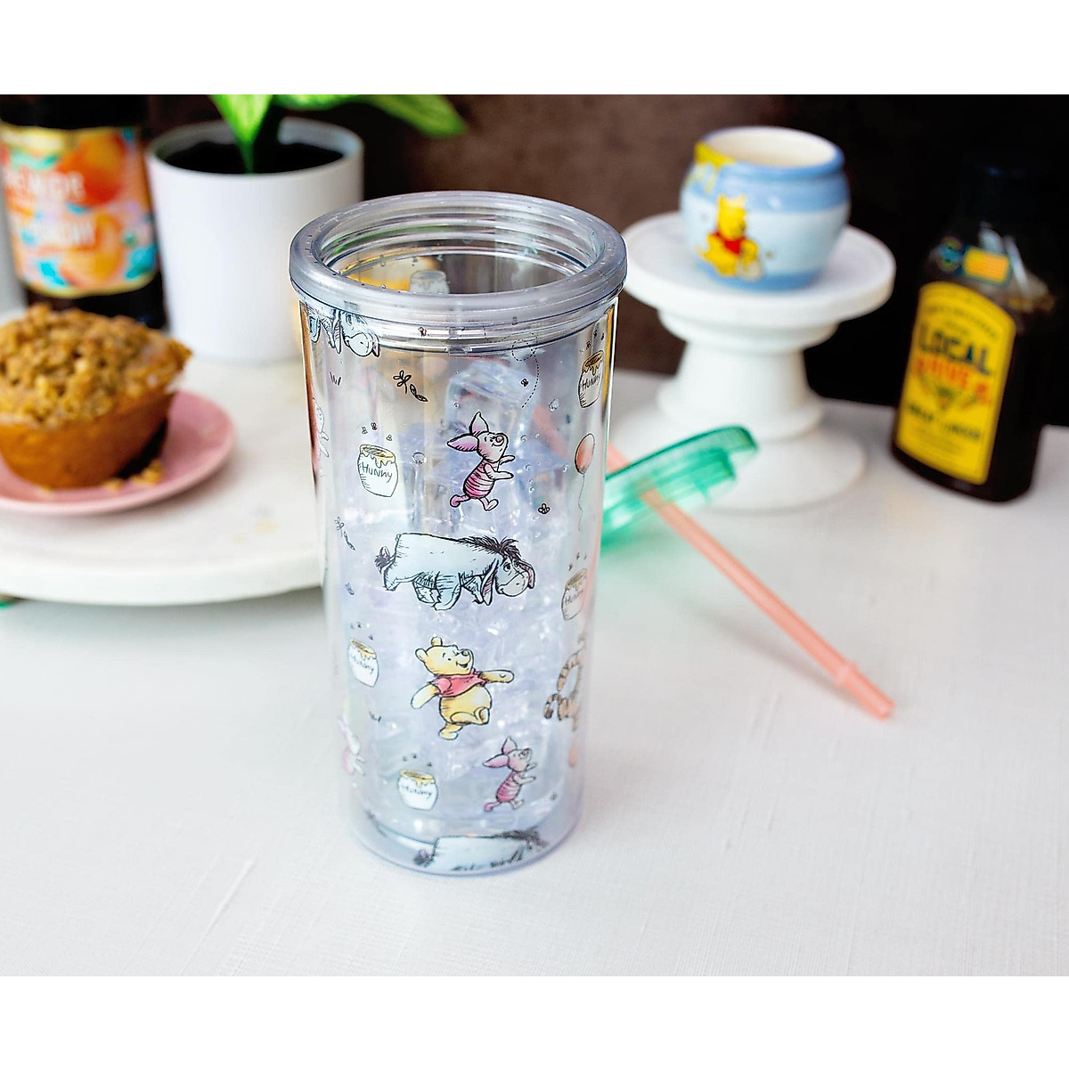 Disney Winnie the Pooh Character Toss Acrylic Carnival Cup with Lid and Straw