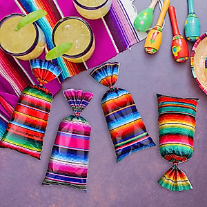Wesnoy 100 Pcs Mexican Fiesta Cellophane Treat Bags Mexican Candy Bags Party Favor Bag Cinco De Mayo Goody Bag Fiesta Party Favor Goodie Gift Bag for Mexican Party Birthday, with 150 Red Twist Ties