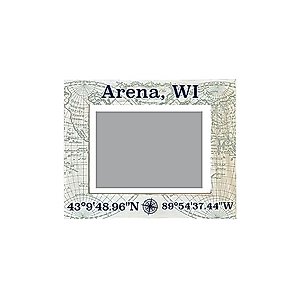 R and R Imports Arena Wisconsin Souvenir Wooden Photo Frame Compass Coordinates Design Matted to 4 x 6