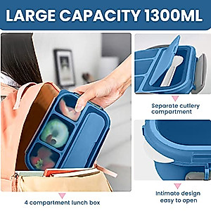 Bugucat Bento Box, Lunch Box with 4 Compartments and Cutlery, Reusable Bento Lunch Box for Adults, Food Storage Containers for School Work and Travel BPA-Free, Microwave-& Dishwasher-safe