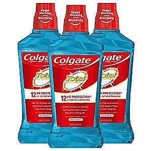 Colgate Total Mouthwash, Alcohol Free Mouthwash, Peppermint, 33.8 Ounce, 3 Pack