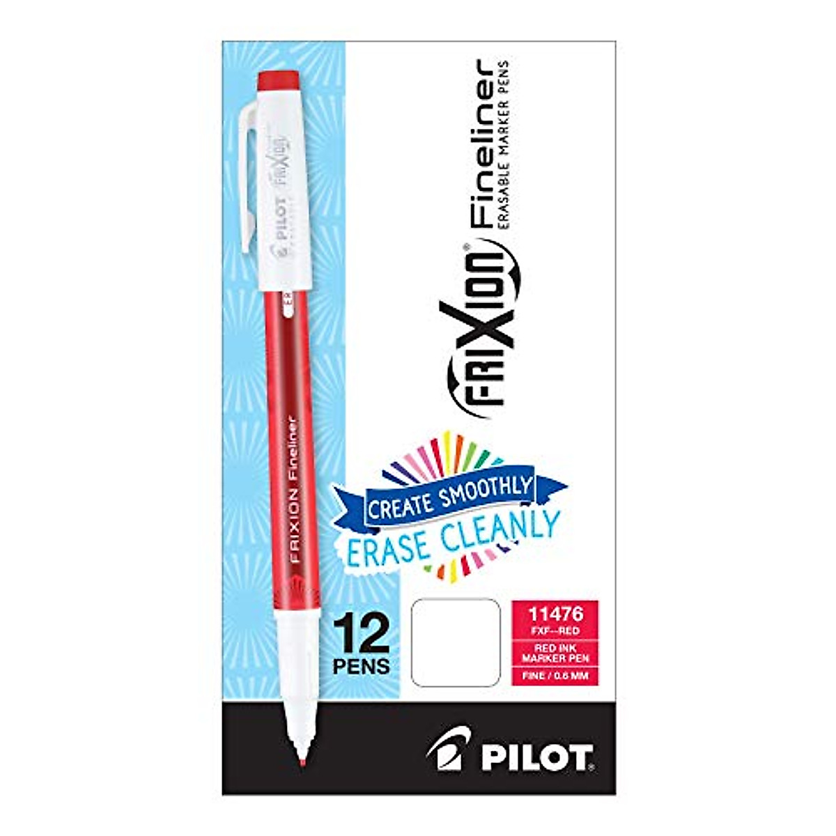 PILOT FriXion Fineliner Erasable Marker Pens, Fine Point, Red Ink, 12-Pack (11476)