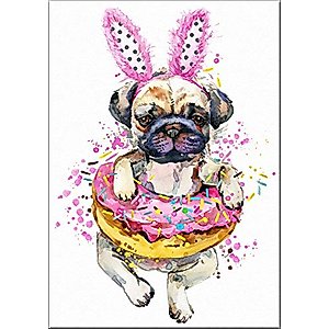 7Dots Art. Fun Popcorn, Donuts and Lollipops Dogs. Watercolor Art Print, Poster 8"x10" on Fine Art Thick Watercolor Paper for Living Room, Bedroom, Bathroom. Funny Wall Art Decor. (Pug dog3)