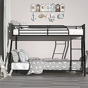 Olela Twin Over Full Metal Bunk Beds, Low Profile Bunk Beds Heavy Duty Steel Bed Frame with Safety Rail and Ladder for Boys Girls Adults Dormitory Bedroom,No Box Spring Needed (Black)