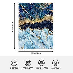 Abstract Marble Blanket 60" x 80" Blue and White Gold Luxury Granite Super Soft Bedding Fleece Throw Blanket Microfiber Flannel Blankets Bedroom Living Room Warm Lightweight for Kids Adults