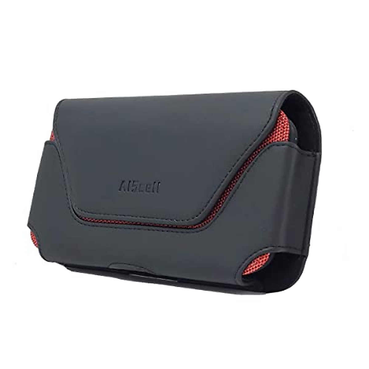 AIScell Red Black Oversize Leather Pouch Holster Belt Loop Case Universal Faux Leather Horizontal Cellphone Belt Clip Hip Holster for Smartphones 7.00X3.60X0.60 Inches Fits Phone with Thick Cover
