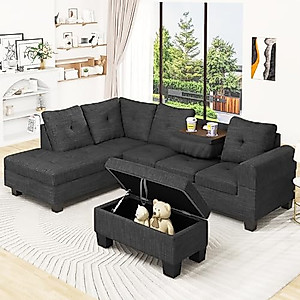 AWQM Modular Sectional Sofa with Ottoman, Fabric L-Shaped Couch with Chaise & Cup Holders, Living Room Furniture Sets Sectional Sofa Set, 6 Seat Corner Couch Sofa for Living Room, Apartment