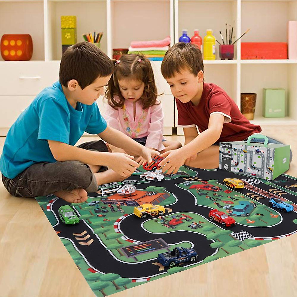 Kids Toy Car & Playmat Set-Car Toy Set for 3 Year Old Boys-17 PCS Metal Racing Car -Vehicle Car Toys for Boys Toddlers