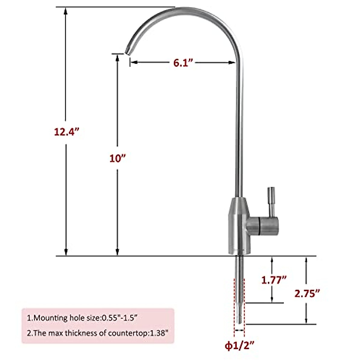 Upgrade Drinking Water Faucet, Lead-Free Kitchen Water Filter Faucet Bar Sink Faucet for Water Purifier Filter Filtration System, 1/4-inch Tube, Brushed Finish Stainless Steel by Lesica-RY