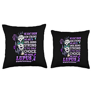 Lupus Awareness Product Gifts For Women Awareness Shirt Women Sugar Skull Lupus Warrior Throw Pillow, 18x18, Multicolor