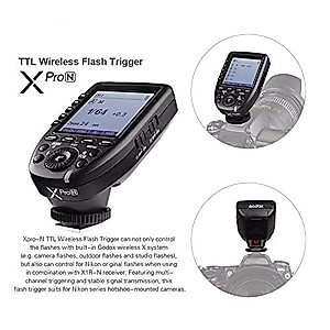 Godox XPro-N i-TTL 2.4G 1/8000s Wireless Flash Trigger Transmitter 16 Groups and 32 Channels for Nikon Hotshoe Camera Flash TT350N V350N TT685N V860 V850 AD200 AD400Pro AD600 Pro AD600