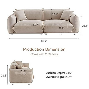 Hommoo Mid Century Modern Couch for Living Room Bedroom Soft Loveseat Sofa Boucle Sofa with Metal Legs Comfy Couch 87" W Small Couch for Small Space with Pillows Camel