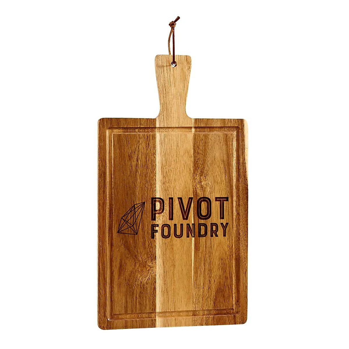 Creative Gifts International Acacia Wood Carving Board, Charcuterie Board With Handle And Lanyard, Beveled Edge, 17" x 9.75", Cutting Board Wedding Gift, Customized & Personalized Image Or Logo