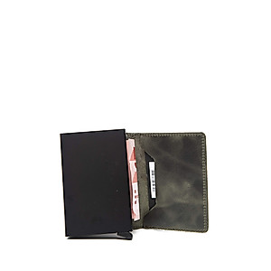 SECRID - Slim Wallet Genuine Vintage Leather RFID Safe Card Case for max 12 Cards (Olive-Black)