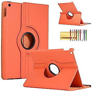 Rotating Case for iPad Pro 12.9-inch 1st & 2nd Generation (2015/2017), Techcircle Slim Premium PU Leather Smart Cover Multi-Angle Viewing Stand Folio Magnetic Hard Shell Protective Case, Orange
