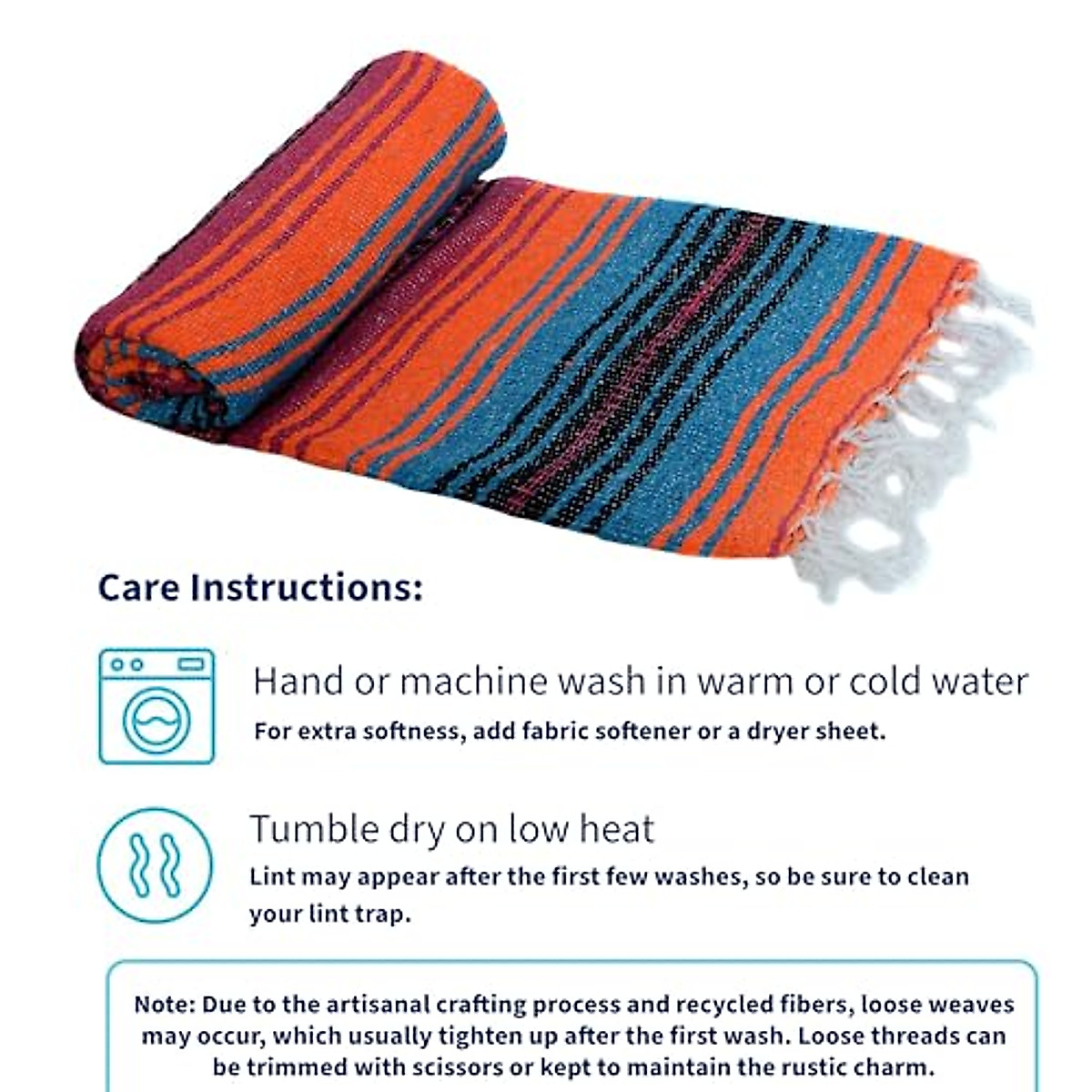 La Montana Mexican Blankets and Throws, 4 Pack, 74"x50" - Made in Mexico, Lightweight Yoga Blanket for Schools, Studios, Outdoors, Camping, Picnic, Decor - Machine Washable, Turquoise/Coral/Orange