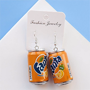 3D Mini Simulation Beer Bottle Earrings Drinks Bottle Drop Dangle Earrings Mug Can Earrings Creative Party Jewelry for Unisex-Fanta