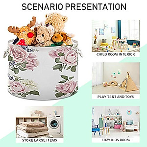 ALAZA Rose Flower Watercolor Large Storage Laundry Basket with Handles for Blanket Toys Towels Nursery Hamper Bin 20" x 20" x 14"