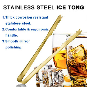 WAFJAMF Ice Tongs for Ice Bucket,7 Inch Serving Tongs,Bar Tongs,304 Stainless Steel,-Gold Plated-for Bar Kitchen Restaurant…