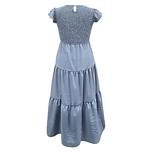 Sundresses for Women Cap Sleeve V Neck Dress Belt Wrap Split Boho Floral Dresses Wedding Party Maxi Sundresses Sky Blue