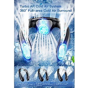 LIOURY Neck Air Conditioner Portable, Front & Back Up-down Airflow Portable Neck Fan, 360° Full-body Cooling Neck Fan, 8000 mAh Rechargeable Neck Fan Air Conditioner with Large Cooling Plate (Black0)