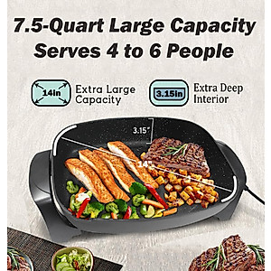 Nonstick Extra Deep Electric Skillet - with Glass Vented Lid, Serves 4 to 6 People (7.5Qt.)