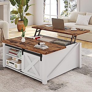 SEDETA 31.5" Lift Top Coffee Table with Storage, Square Coffee Table for Living Room, Farmhouse Coffee Table with Large Hidden Storage Compartment and Adjustable Shelves, White