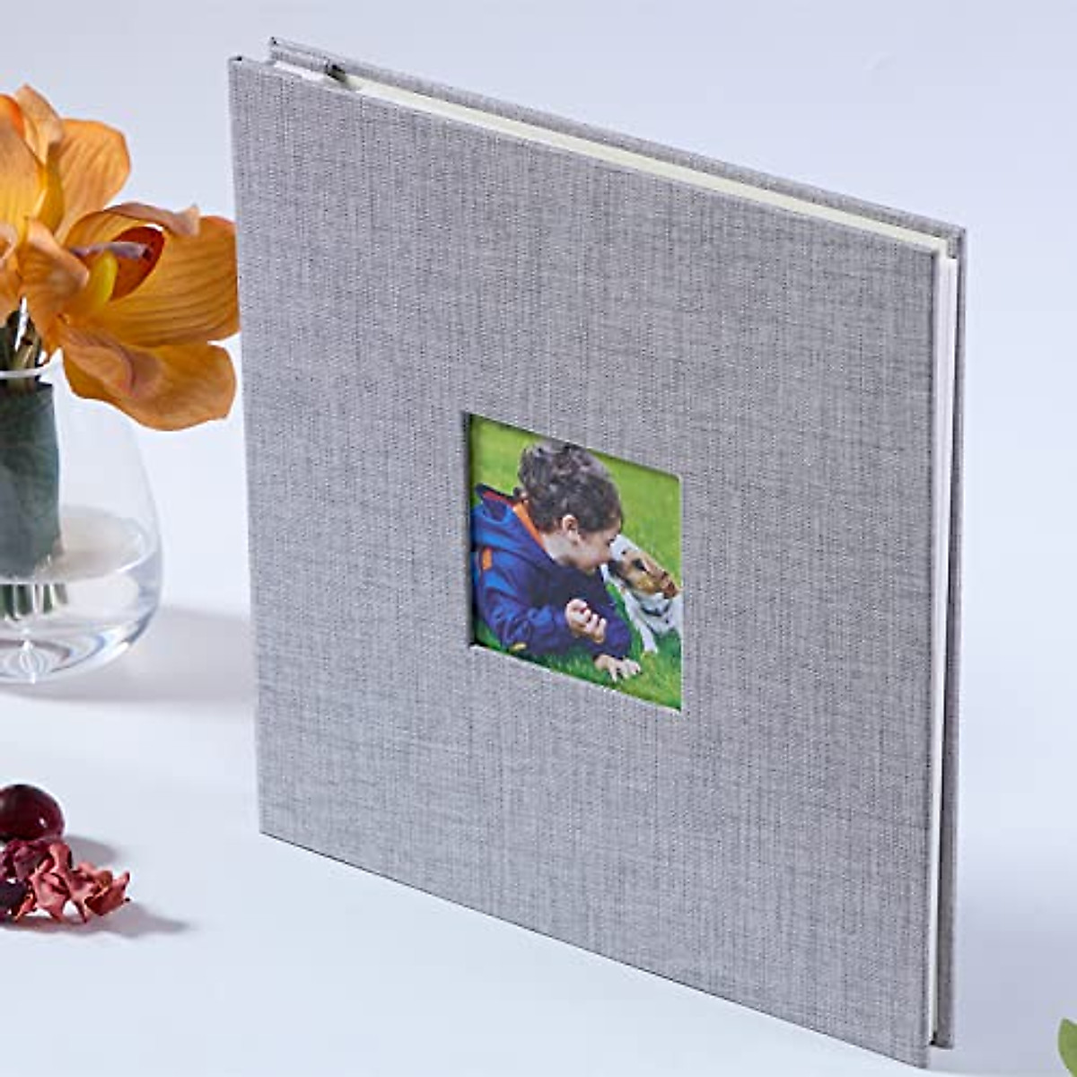 Photo Album 11x10.6 Inch, 40 Pages Self Adhesive Scrapbook Album with Gray Linen Cover Hold 3x5 4x6 5x7 6x8 8x10 inch Pictures, Woisut DIY Memory Album Book for Wedding Family Baby Travel
