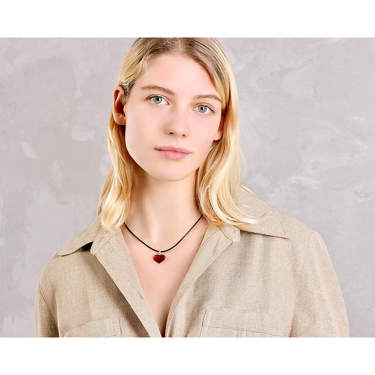 Generic Genuine Amber Necklace for Women, Handmade Baltic Polished Amber Pendant with Cord (Clear Cognac HEART) Clear,Amber