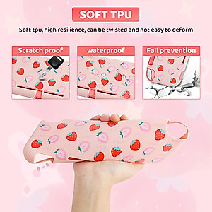 RHOTALL Carrying Case for Nintendo Switch Lite, Cute Case Cover Accessories Bundle for Switch Lite with TPU Protective Shell, Adjustable Shoulder Strap, Screen Protector and 2 Thumb Caps - Strawberry