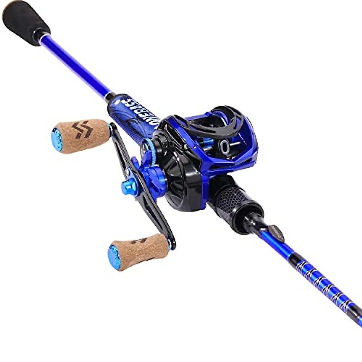 One Bass Fishing Rod and Reel Combo, IM7 Graphite 2 Pc Blank Baitcasting Combo, Spinning Rod with SuperPolymer Handle- 6'6" Casting Combo with Right Handed Reel- Blue