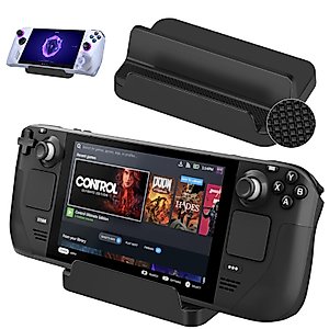 KUNSLUCK Stand Base for Steam Deck/Steam Deck OLED/ROG Ally, Steam Deck Stand with Anti-Slip Silicone Pad (Black)