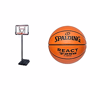 Lifetime Pro Court Height Adjustable Portable Basketball System, 44 Inch Backboard, Red/White & Spalding React TF-250 Indoor-Outdoor Basketball 29.5"