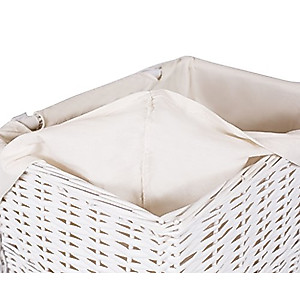 BIRDROCK HOME Woven Willow Baskets with Liner for Storage and Laundry - Set of 5 - Rectangular Hamper Bins with Lids - Decorative Wooden Wicker Basket for Organizing Blankets - Baby Organizer - White